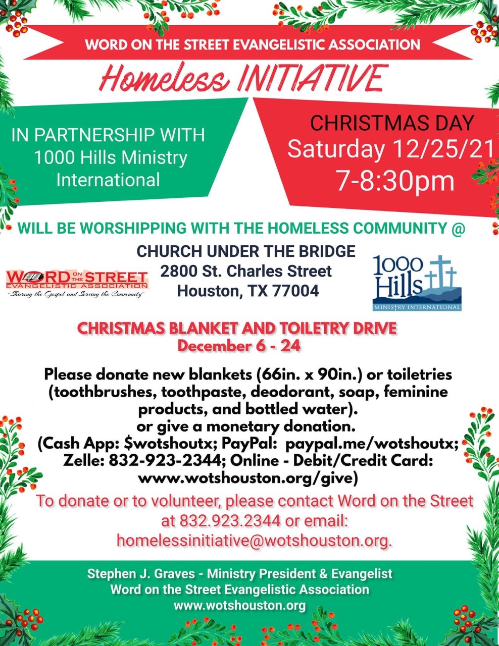 Homeless Initiative, December 2021 – Word on the Street Evangelistic ...